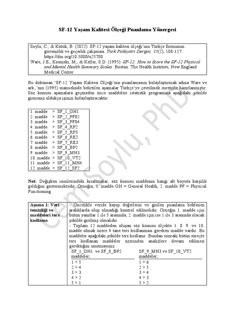 SF 12 Yasam Kalitesi Olcegi 22259 Toad | PDF