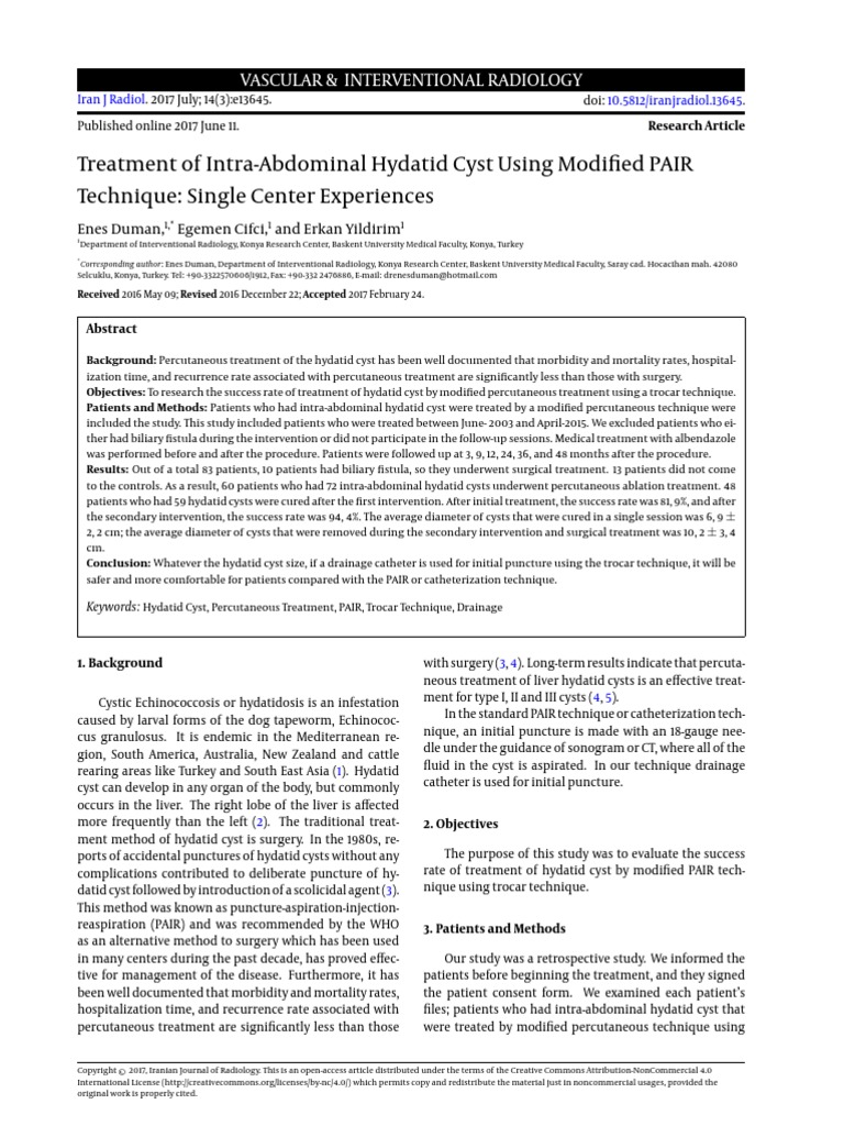 Treatment of Intra-Abdominal Hydatid Cyst Using Modified PAIR Technique: Single Center ...