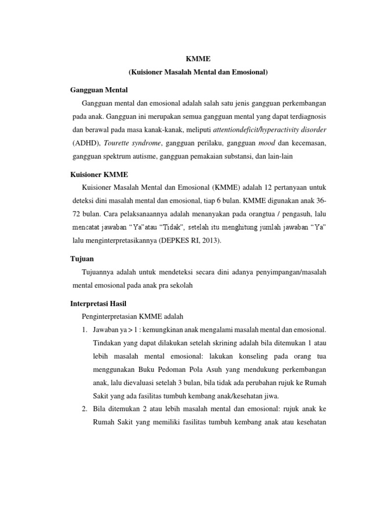 Kuisioner Kmme | PDF | Pengembangan Diri