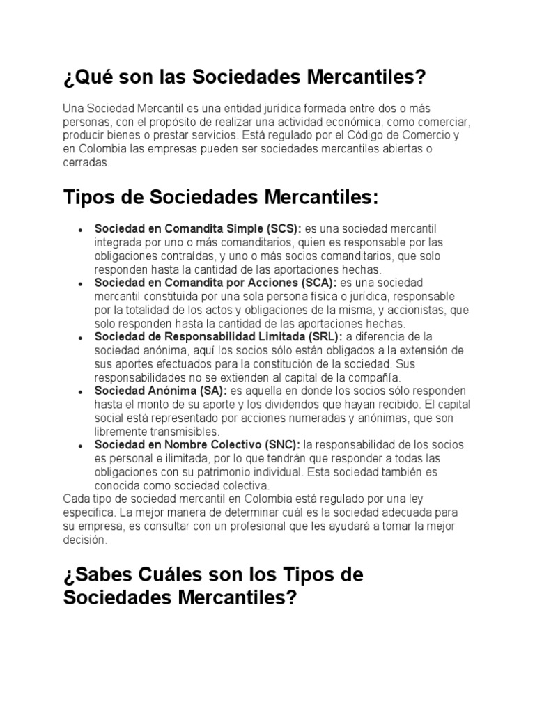 Qué Son Las Sociedades Mercantiles | PDF | Sociedad de responsabilidad limitada | Sociedad General