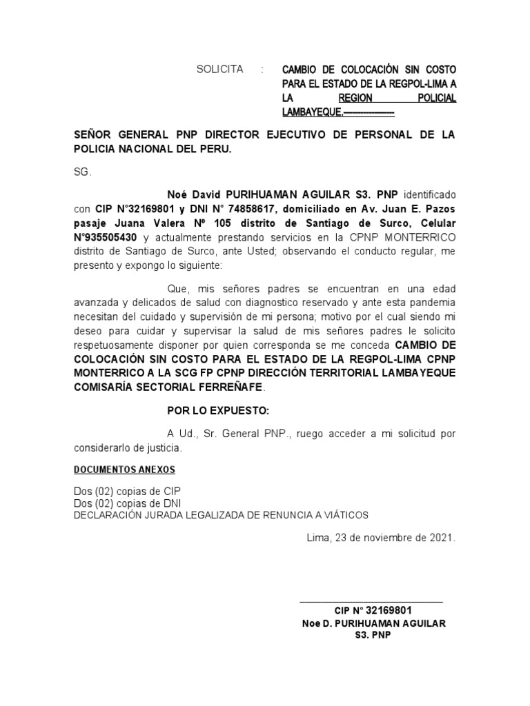 Solicitud PNP Ferreñafe | PDF | Gobierno