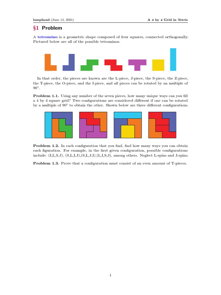 A 4 by 4 Grid in Tetris | PDF | Teaching Methods & Materials | Science & Mathematics