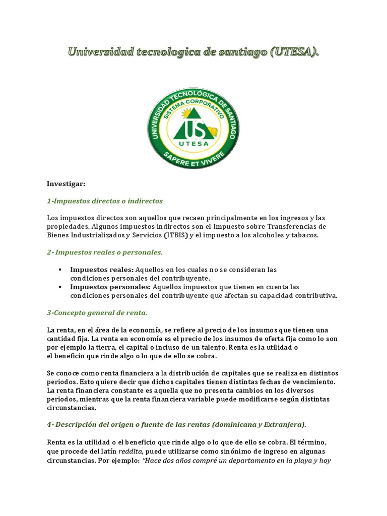 Los Impuestos - Tarea 1 | PDF | Impuestos | Impuesto sobre la renta Los Impuestos - Tarea 1 | PDF | Impuestos | Impuesto sobre la renta