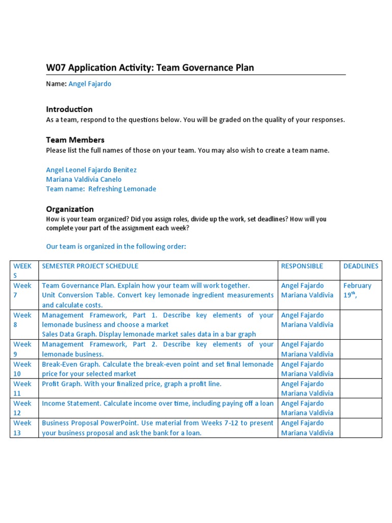 pc102 Document w07ApplicationActivity TeamGovernancePlanTemplate | PDF ...