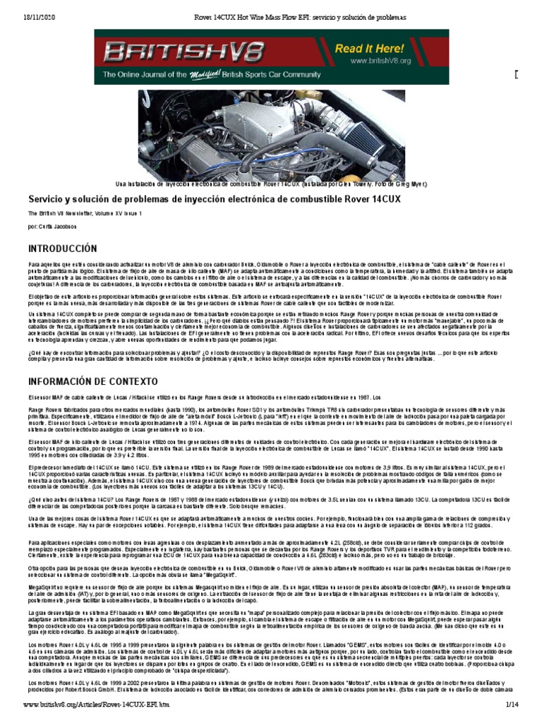 Rover 14CUX Hot Wire Mass Flow EFI - Servicio y Solución de Problemas ...