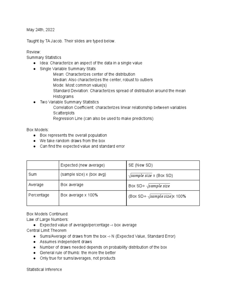 STAT 5 Week 9 Notes Part 1 | PDF | Standard Deviation | Statistics