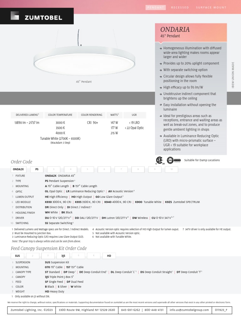 Zumtobel Spec ONDARIA-Pendant-45 | PDF | Lighting | Components
