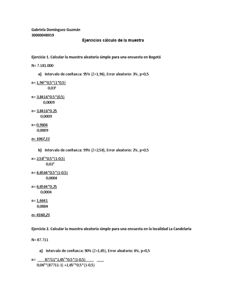 Ejercicios Cálculo De La Muestra Pdf