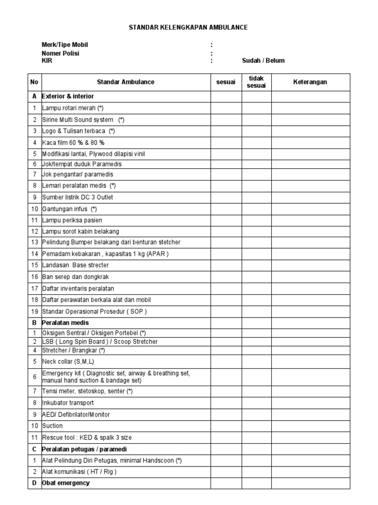 STANDAR KELENGKAPAN AMBULANCE | PDF