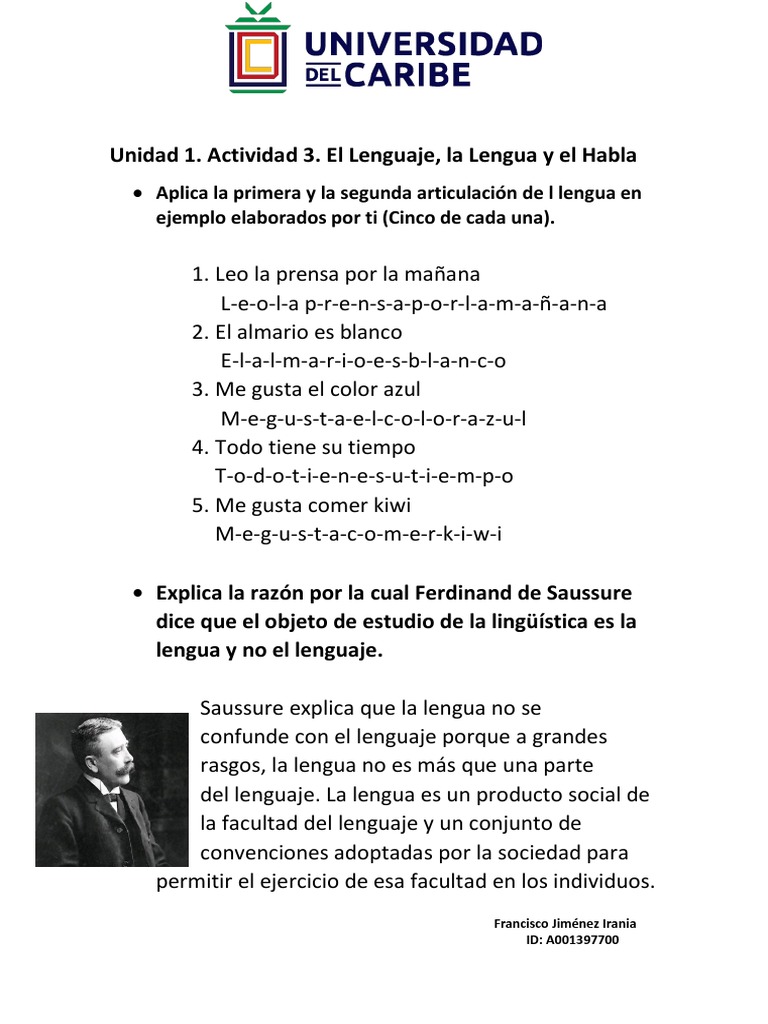 Lengua, lenguaje y habla según Saussure | PDF | Fonema | Palabra