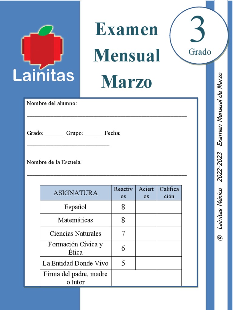 3er Grado - Examen Mensual Marzo (2022-2023) | PDF | Sonido | Aprendizaje