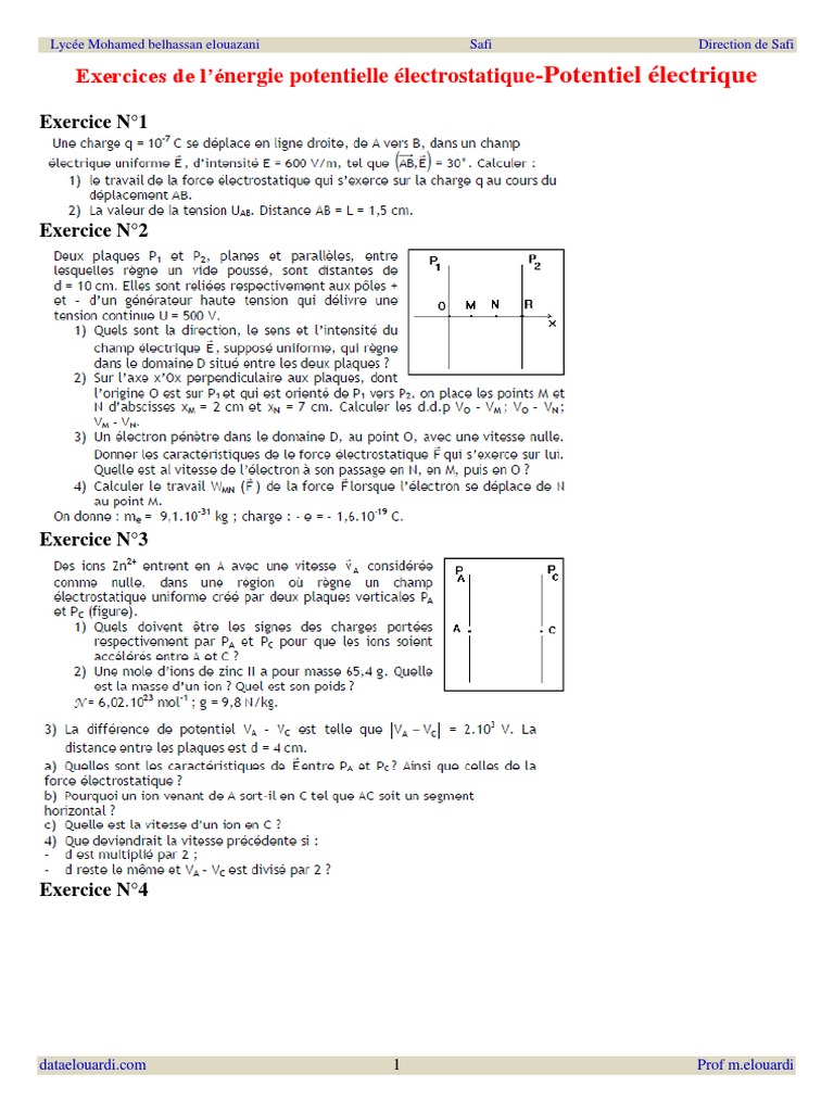 EXERCICES Energie Potentielle Électrostatique | PDF