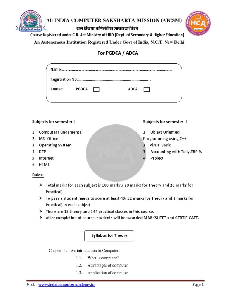 Syllabus For ADCA & PGDCA | PDF | Computer Network | Microsoft Word
