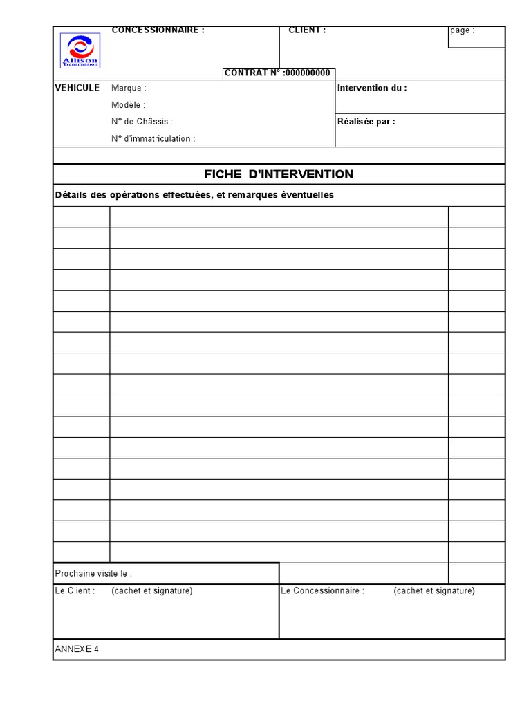 Fiche d'intervention - Annexe 4 | PDF
