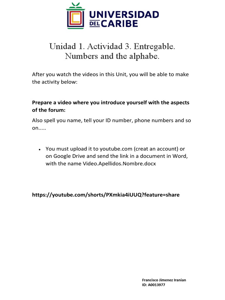Unidad 1. Actividad 3. Entregable. Numbers and The Alphabet | PDF | Games & Activities | Computers