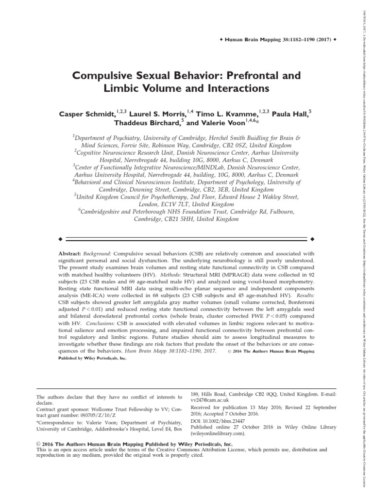 Compulsive Sexual Behavior Prefrontal And Limbic Volumen 2017 Amigdala Pdf Dorsolateral