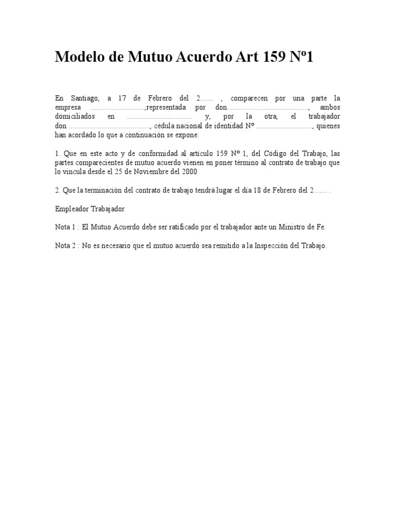 Modelo de Mutuo Acuerdo Laboral | PDF