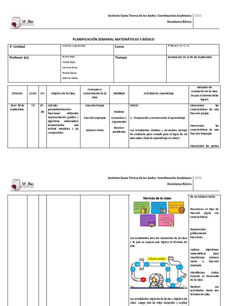 Planificación Matemáticas 5° Básico | PDF | Educación primaria ...