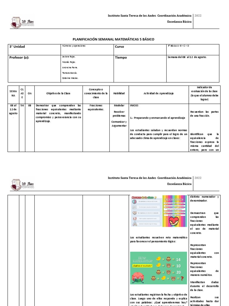 Planificación Quinto Básico | PDF | Educación primaria | Enseñando