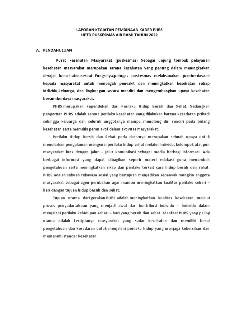 Laporan Pelatihan Kader Phbs 2022 | PDF
