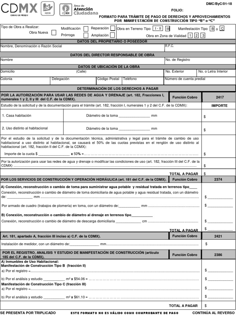 Por Los Servicios de Construcción Y Operación Hidráulica (Art. 181 Del C.F. de La CDMX) | PDF