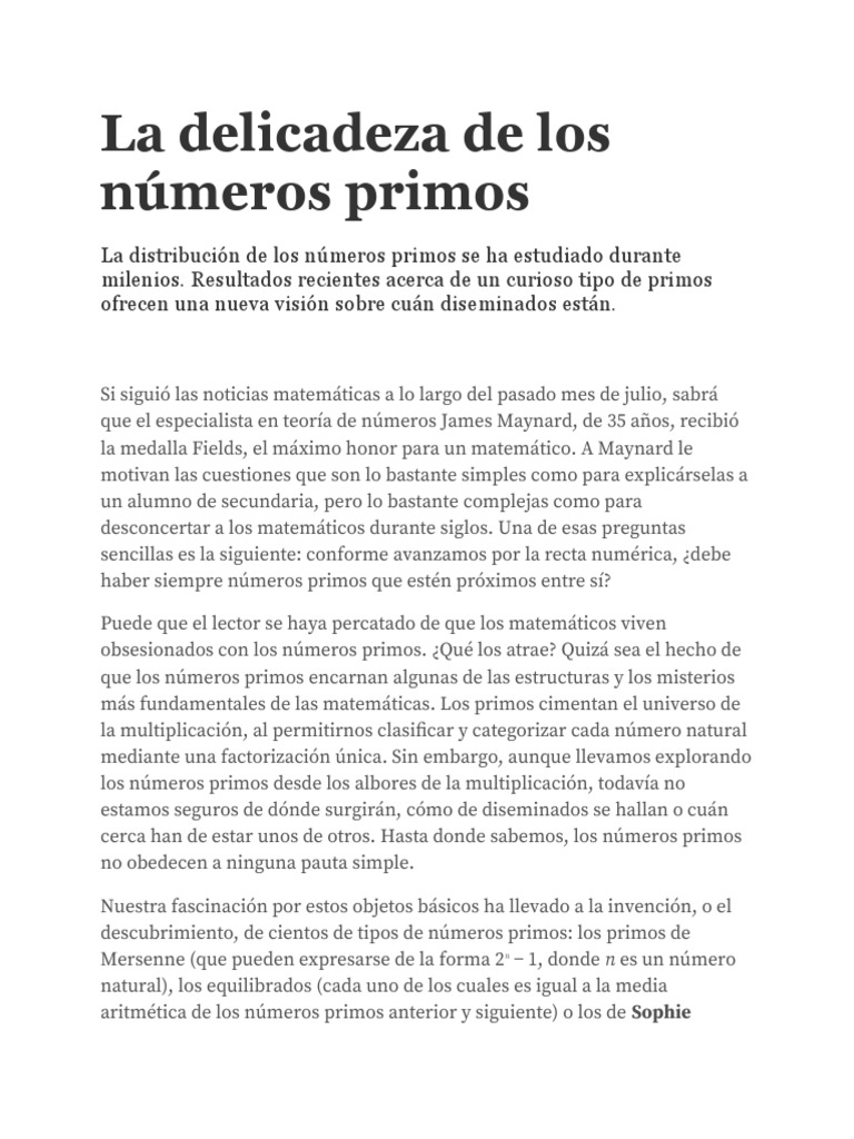 La Delicadeza de Los Números Primos | Descargar gratis PDF | Número primo | Matemáticas