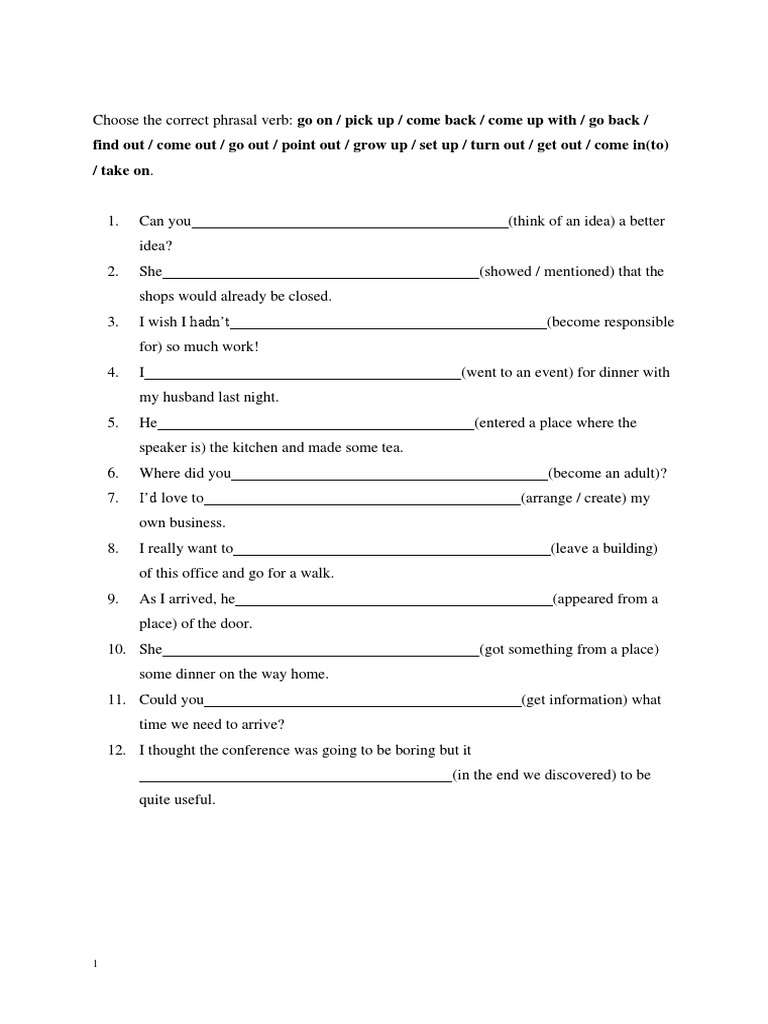 Student Phrasal Verb Exercises | PDF