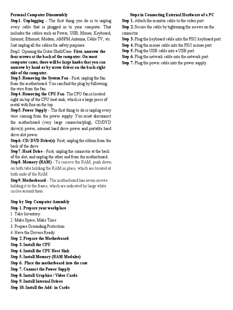 Personal Computer Disassembly | PDF | Electrical Connector | Personal Computers