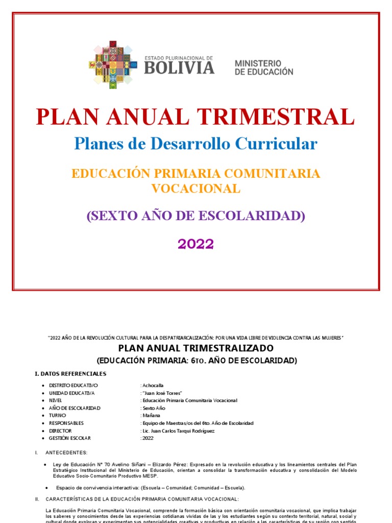 6-PAT-PDC 1-2-3. Trim. 6to. AÑO 2022 | PDF | Educación primaria | Evaluación