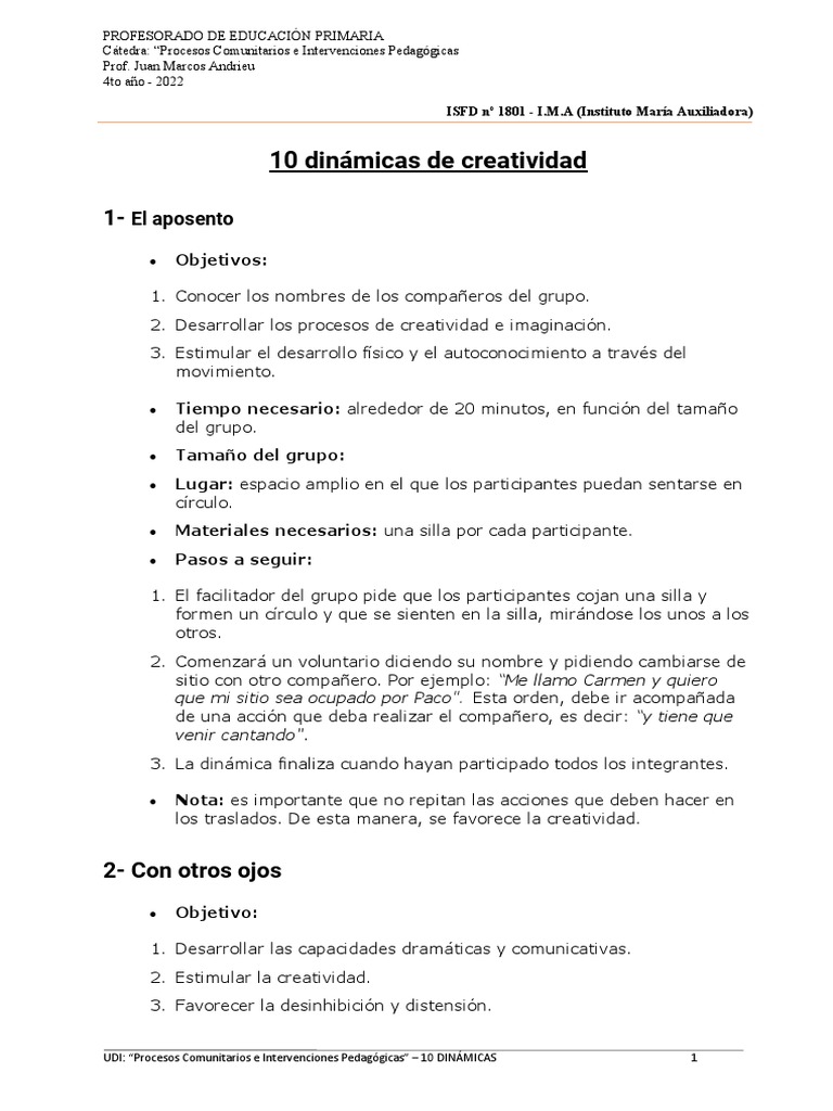 10 Dinámicas de Creatividad | PDF | Creatividad | Educación primaria