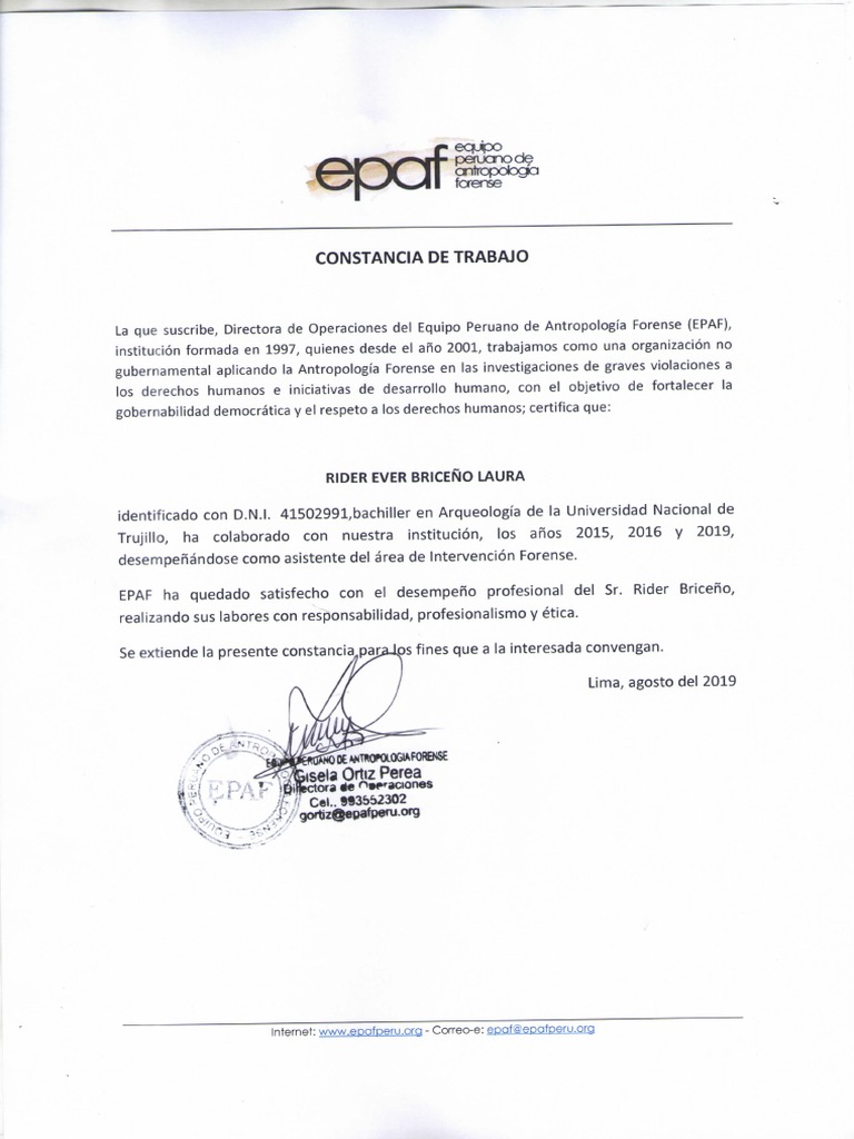 Certificados-Experiencia EPAF (Rider Briceño) | PDF