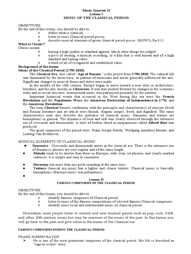 Handouts in Music Quarter 2 | PDF | Classical Period (Music) | Concerto