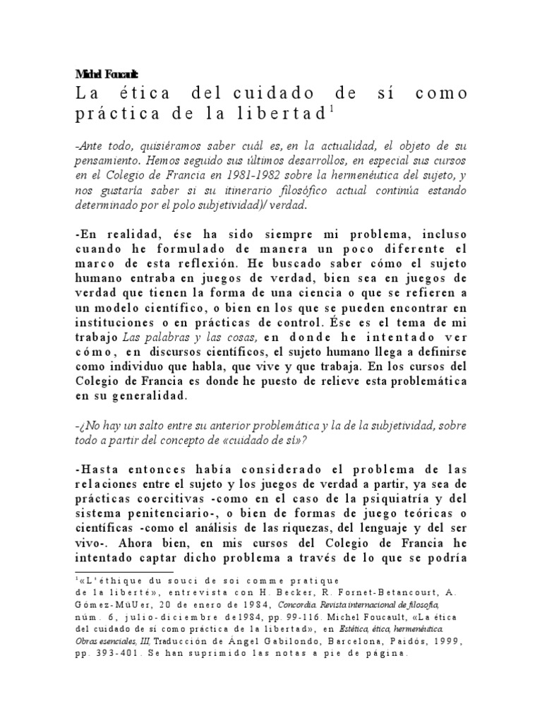 La Ética Del Cuidado de Sí Como Práctica de La Libertad: Michel ...