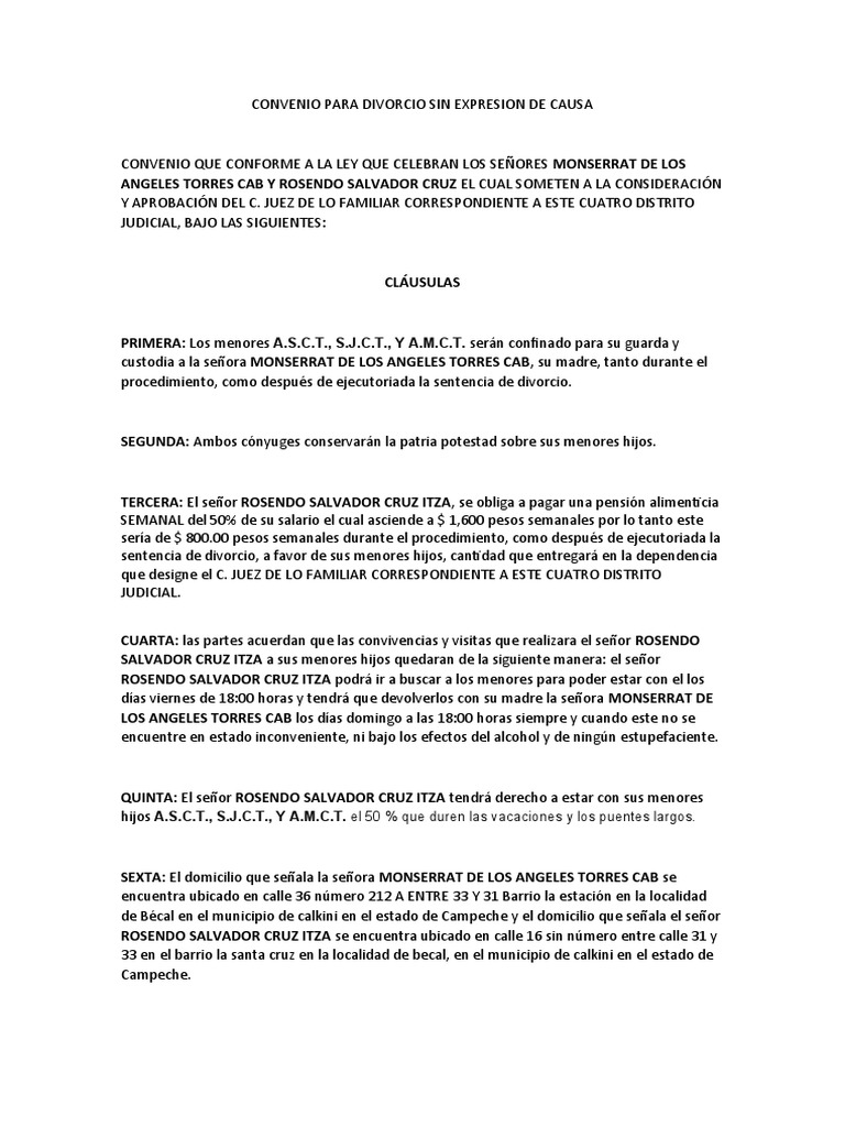 Convenio para Divorcio Monse y Chava | PDF | Divorcio | Justicia