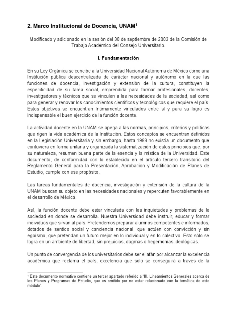 Marco Institucional de Docencia UNAM | PDF | Enseñando | Maestros
