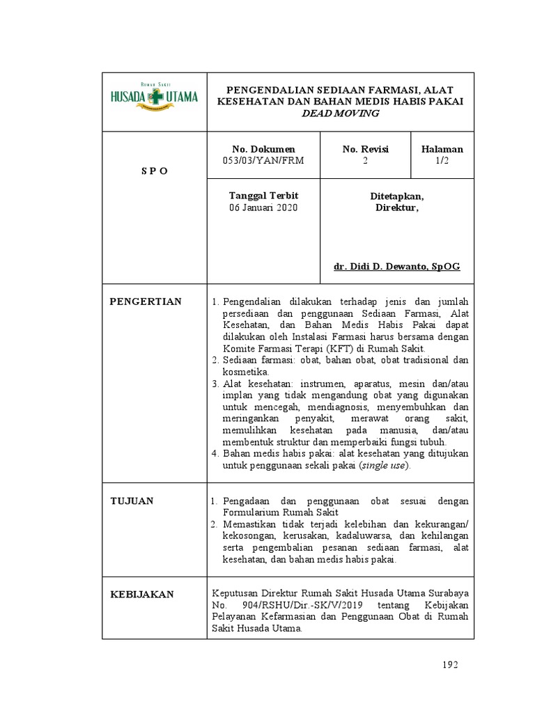 Sop Pengendalian Sediaan Farmasi, Alat Kesehatan Dan Bahan Medis Habis ...