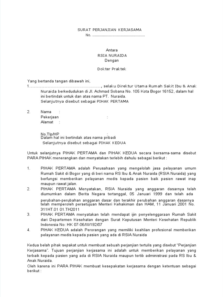 Pdf Surat Perjanjian Kerjasama Dokter Pdf