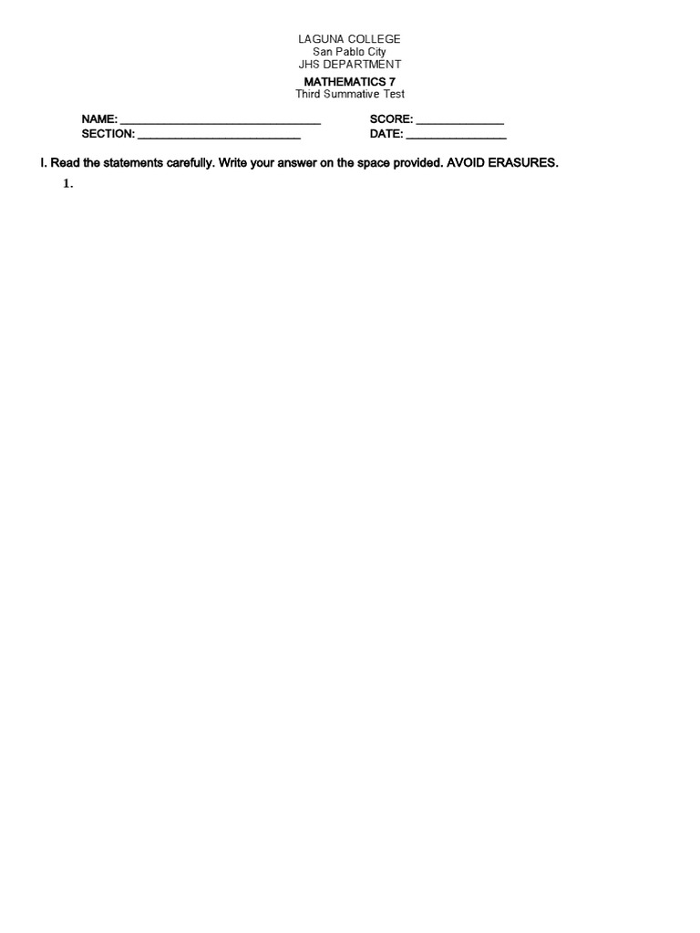 MATH 7 2nd Periodical Test | PDF