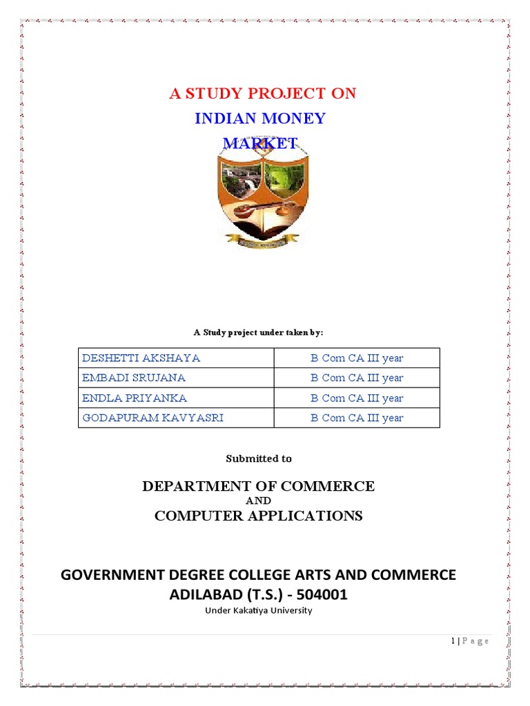 A Study Project On: Indian Money Market | PDF | Financial Markets ...