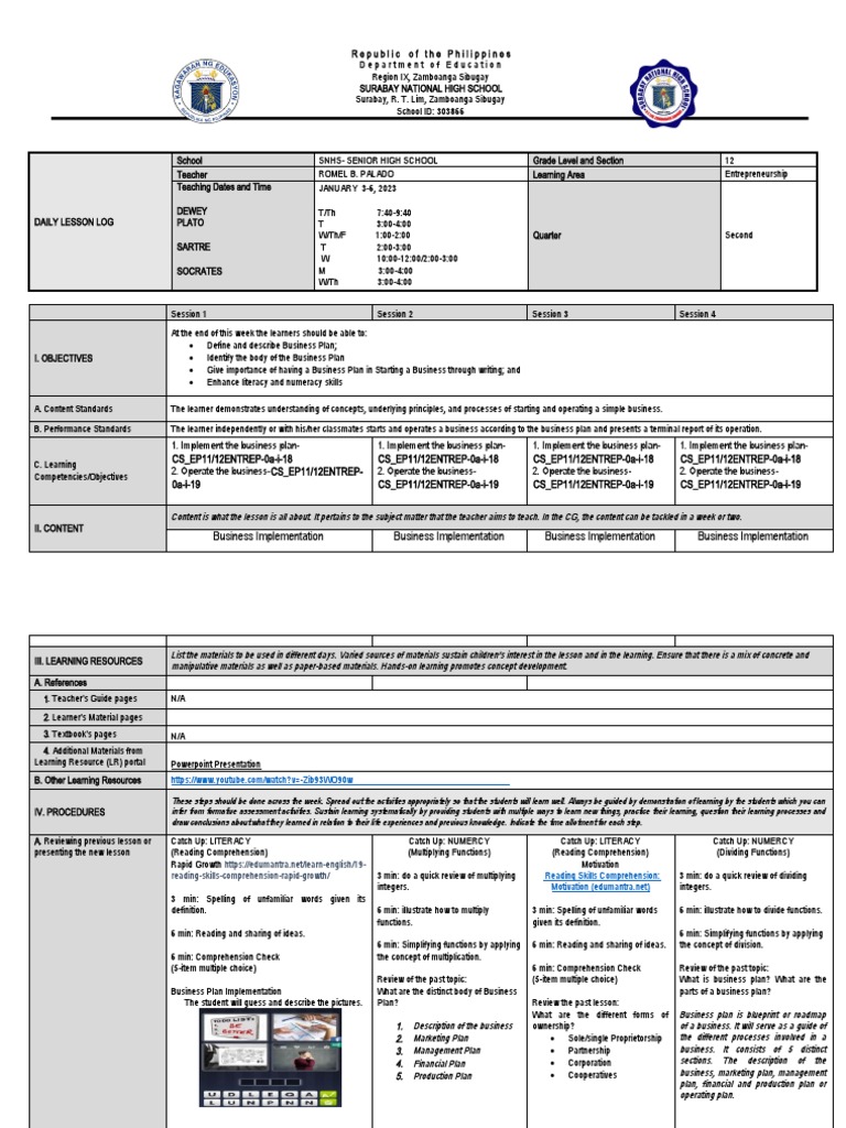 q2 Week 7 Dll-Entrep | PDF | Marketing | Reading Comprehension