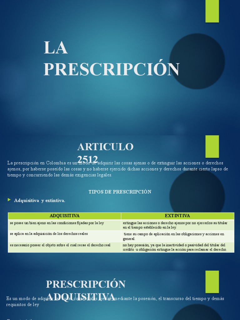 La Prescripción | PDF | Estatuto de limitaciones | Posesión (Ley)