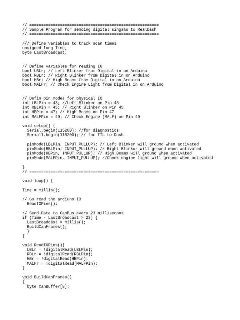 Sending Vehicle Signals To A Dashboard Display A Sample Arduino Program To Interface With