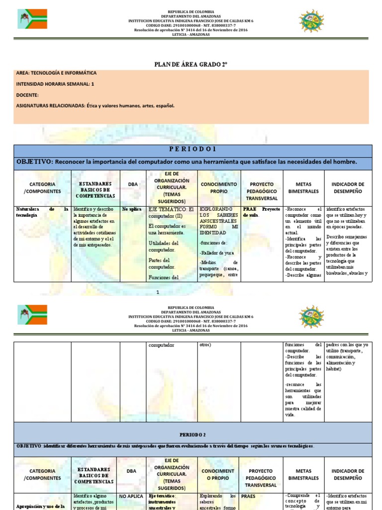Plan de Área Informática-2022 Actualizado-1 | PDF | Colombia