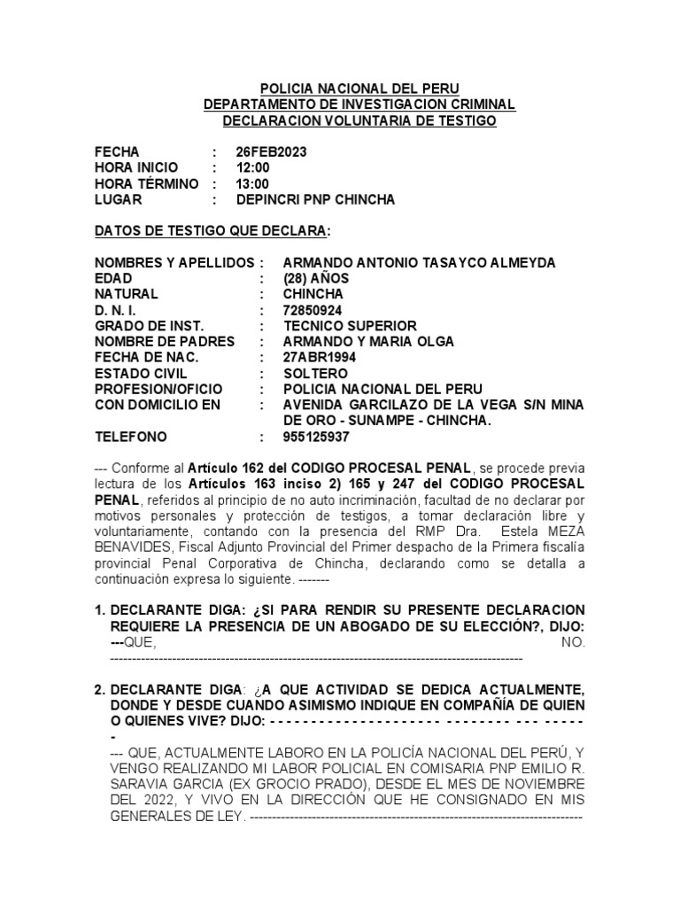 Declaracion de PNP Del Registro Personal 26feb2023 | PDF | Derecho ...