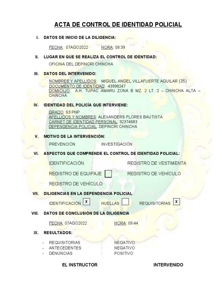 Acta de Control de Identidad | PDF