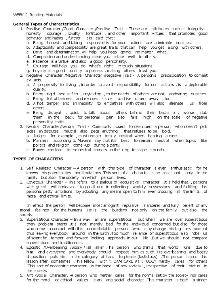 An Analysis of Character Traits and the Six Pillars of Good Character ...