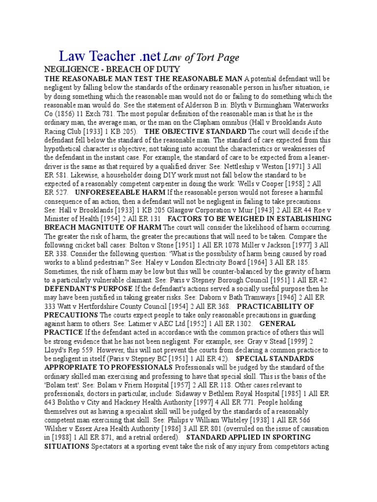 Breach Of Duty PDF Common Law Legal Concepts