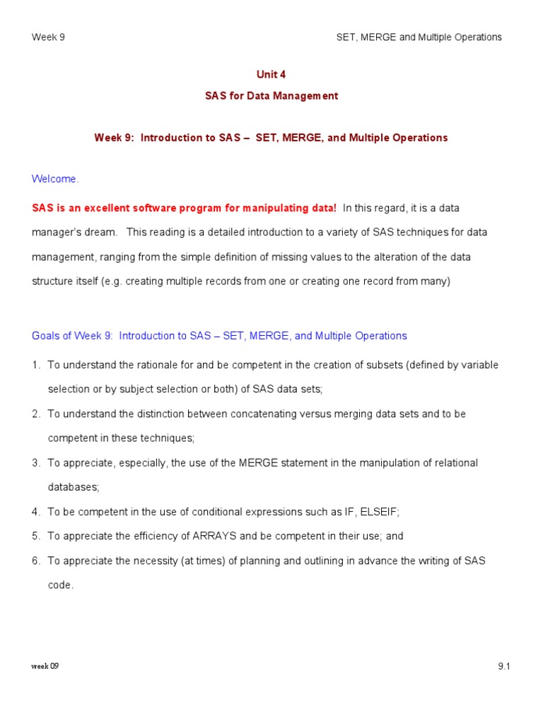 LEARN SAS Within 7 Weeks: Part3 (Introduction To SAS - SET, MERGE, and ...