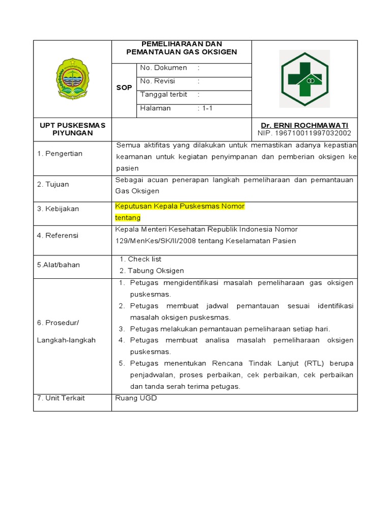 8512 SOP Pemeliharaan Dan Pemantauan Gas Oksigen | PDF