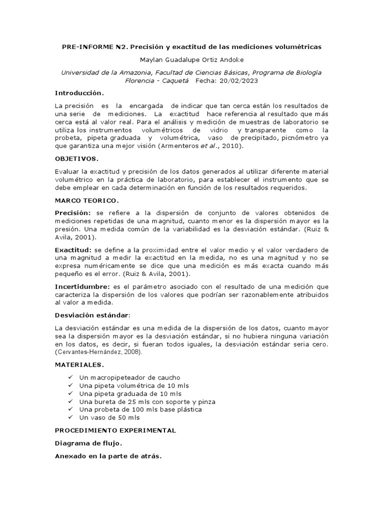 Formato Pre-Informe | PDF | Exactitud y precisión | Metrología